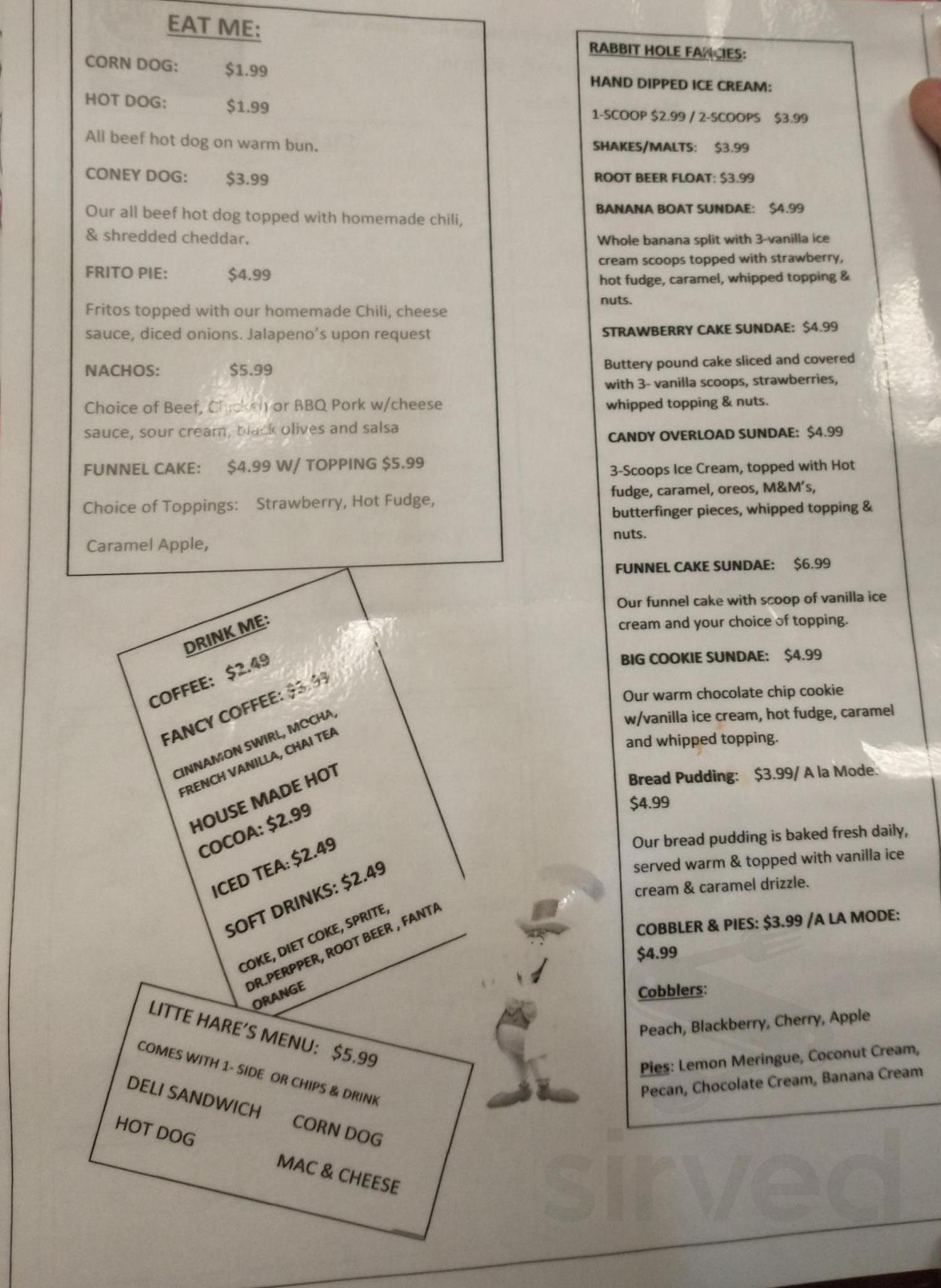 Mad Hatterz Eatz & Treatz menu in Branson, Missouri, USA