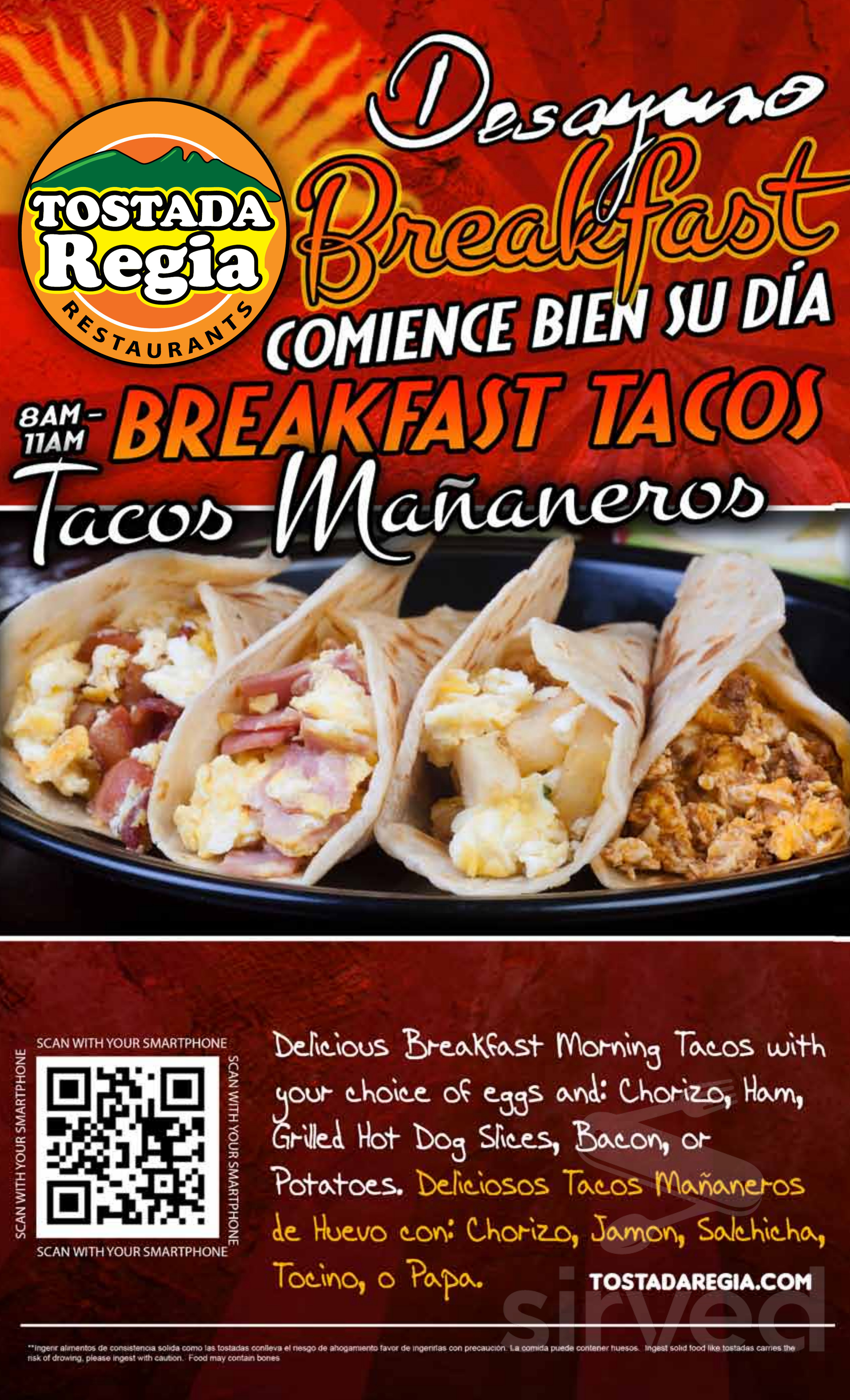 Menu - Houston TX's Tostada Regia Long Point | Sirved