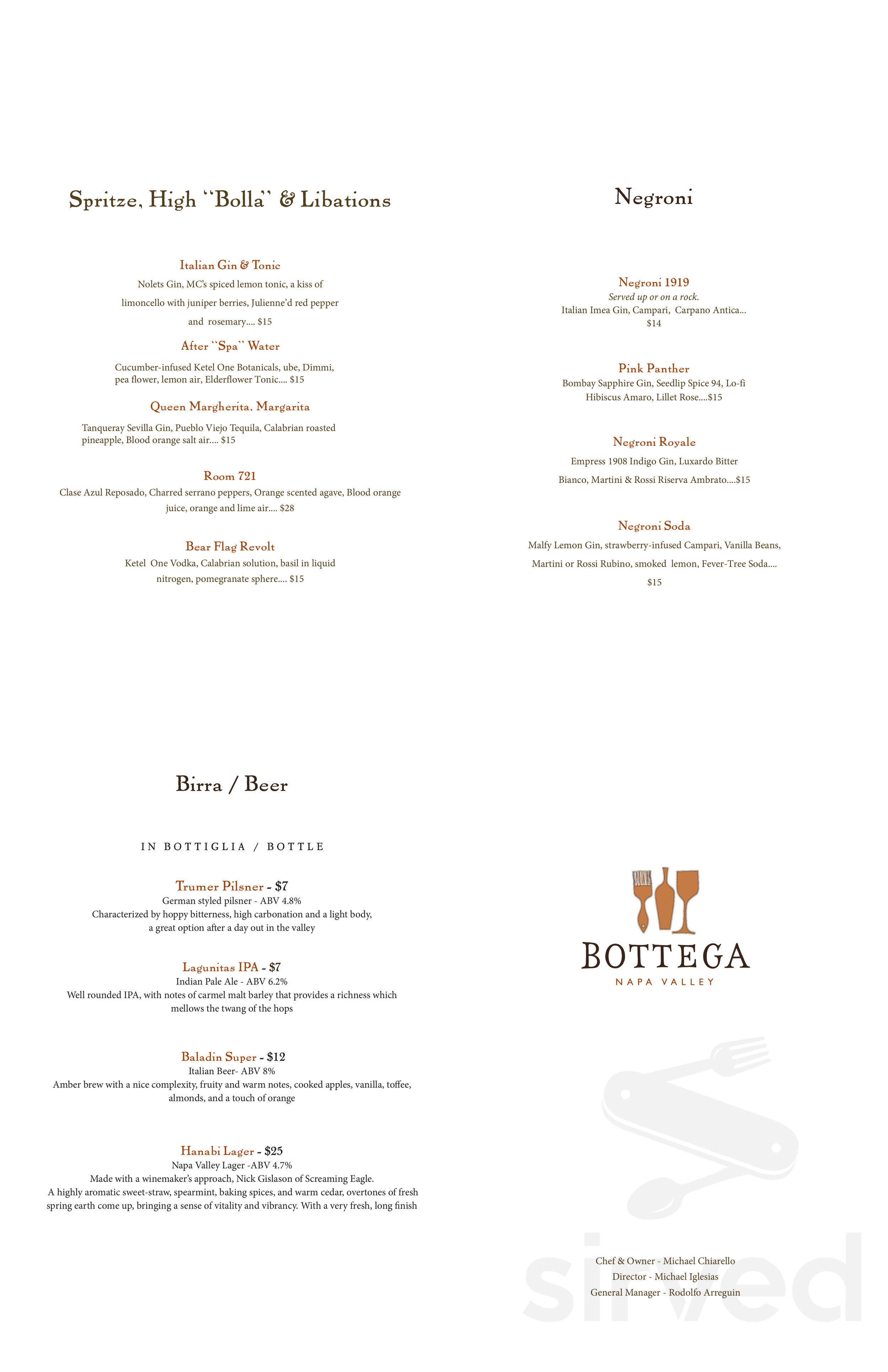 Bottega Napa Valley menu in Yountville, California, USA