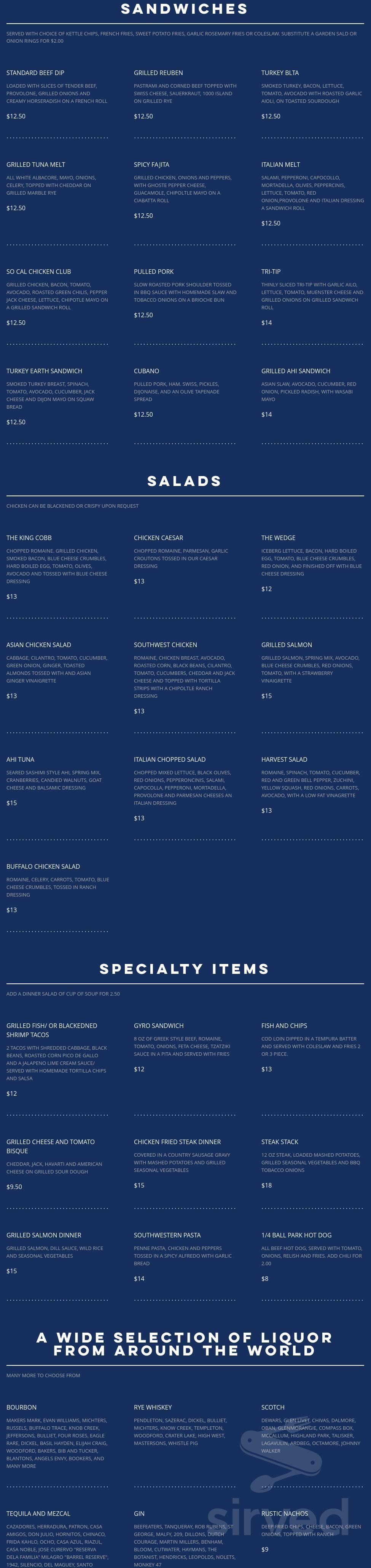 Menu - El Segundo CA's Standard Station Sports Bar & Grill | Sirved