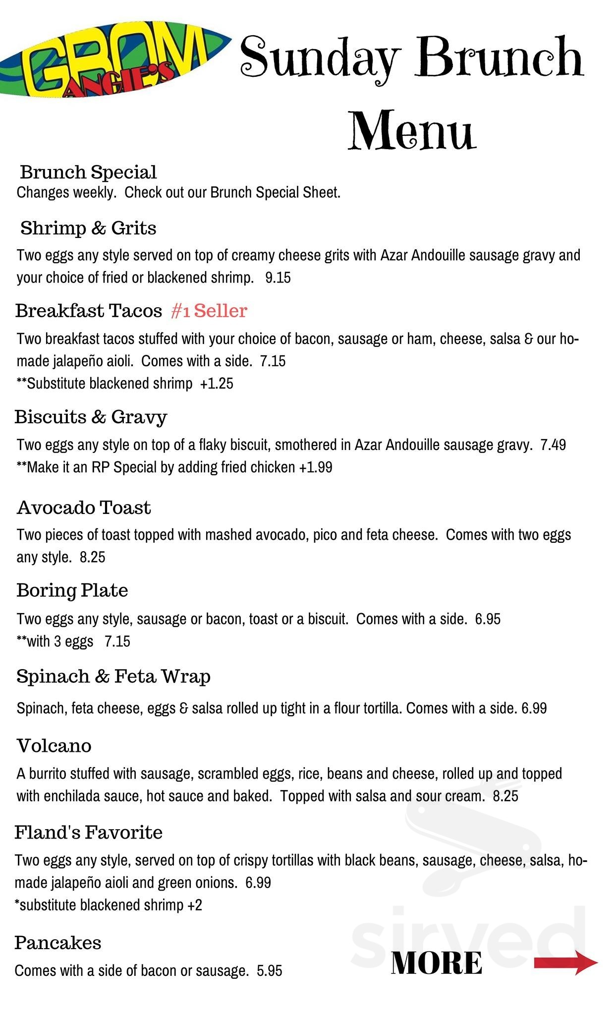 Grom menu in Jacksonville Beach, Florida, USA