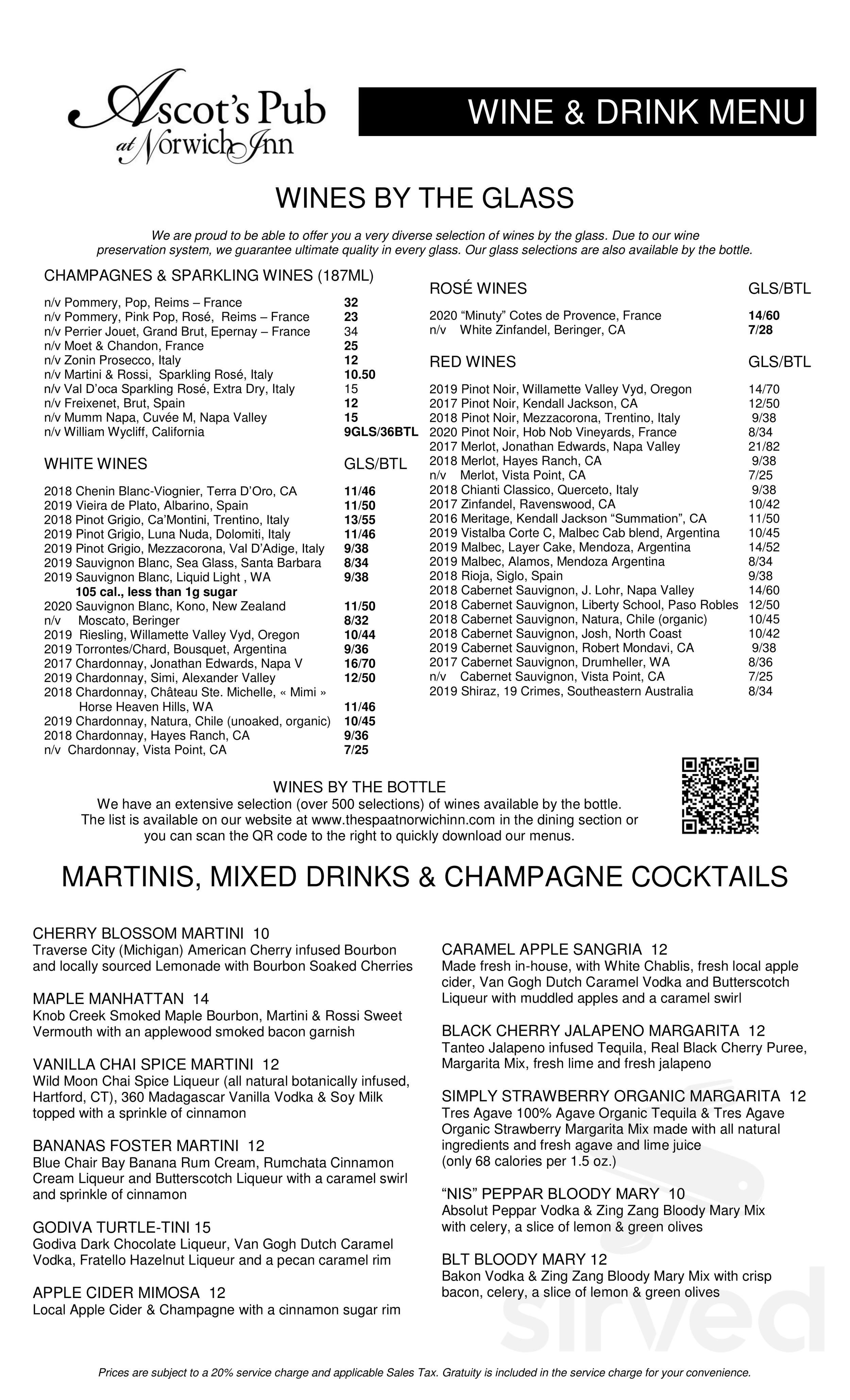 Menu for Ascot's Pub in Norwich, CT | Sirved