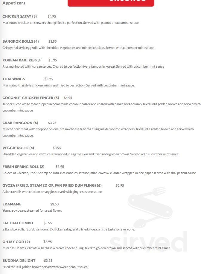 Lai Thai Kitchen menu in Grand Rapids, Michigan, USA