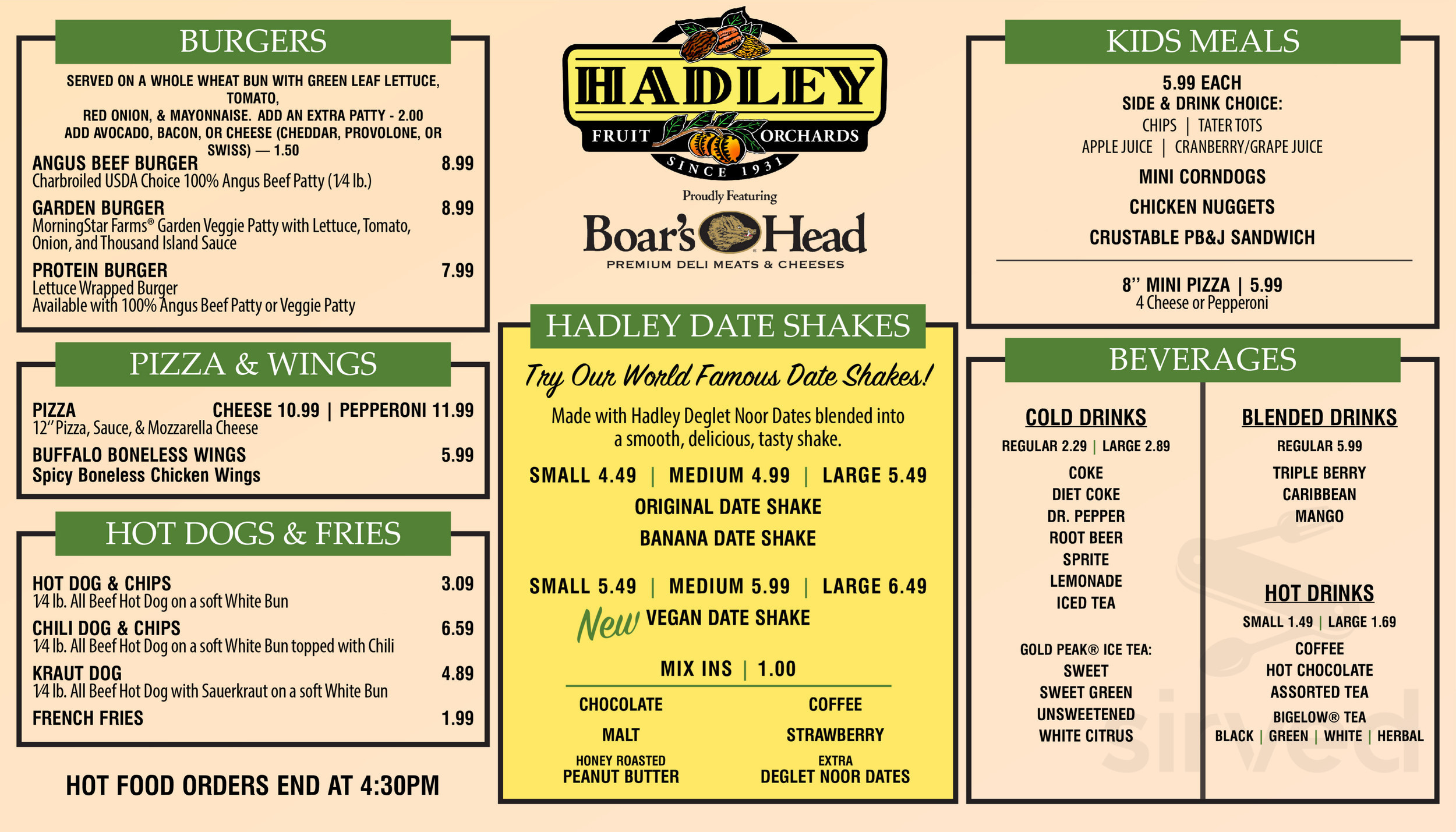 Hadley Fruit Orchards menus in Cabazon, California, United States