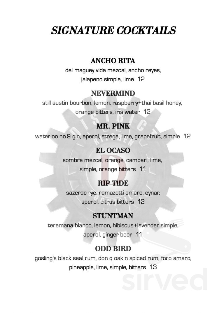 District Kitchen + Cocktails (Anderson Lane) menu in Austin, Texas, USA