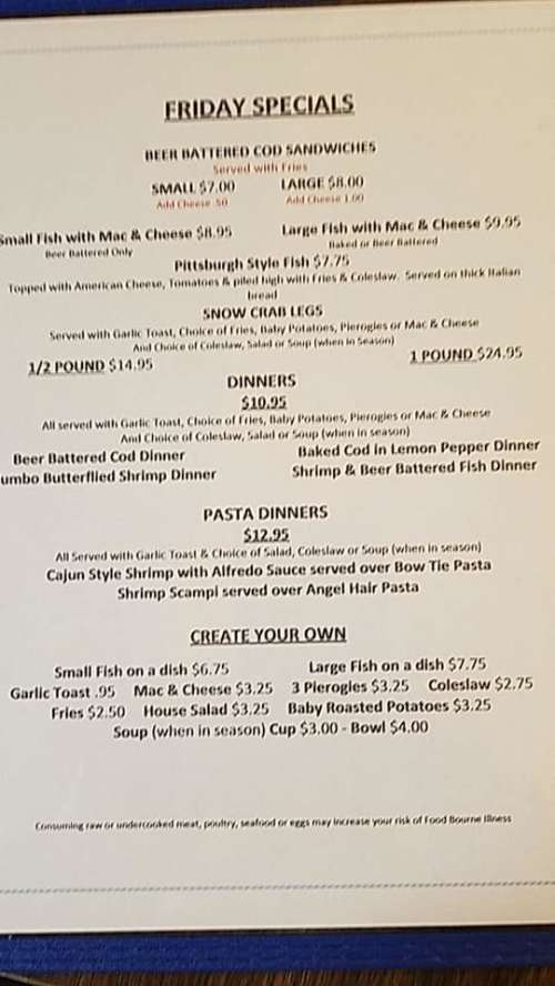 The Blue Collar Tavern menu in Emlenton, Pennsylvania, USA