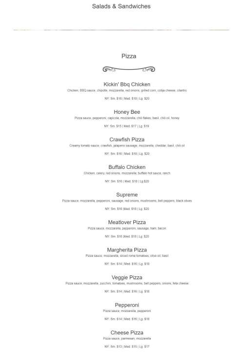Parma Pizza Restaurant & Lounge menu in Houston, Texas, USA