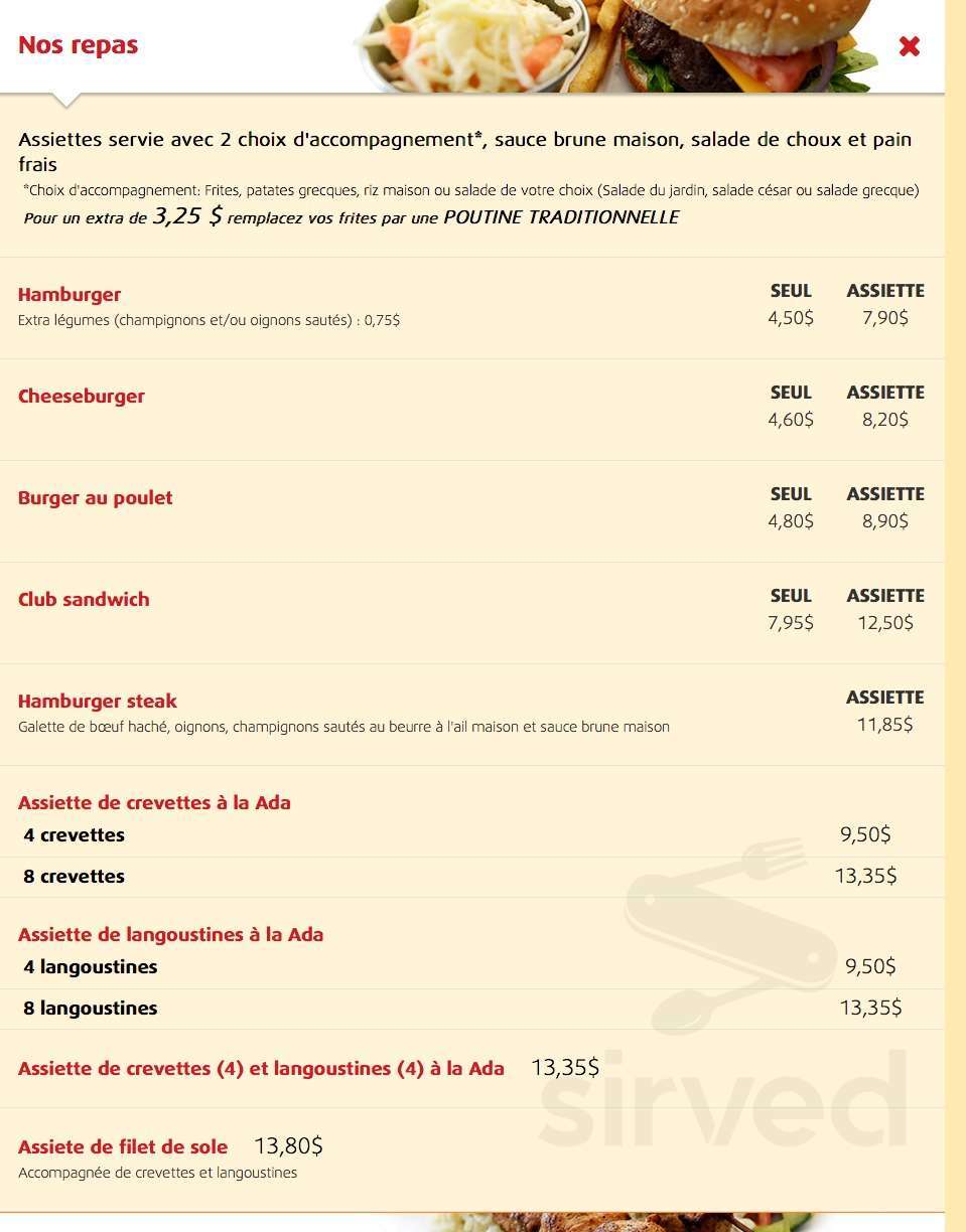 Ada Pizza menu in Granby, Quebec, Canada