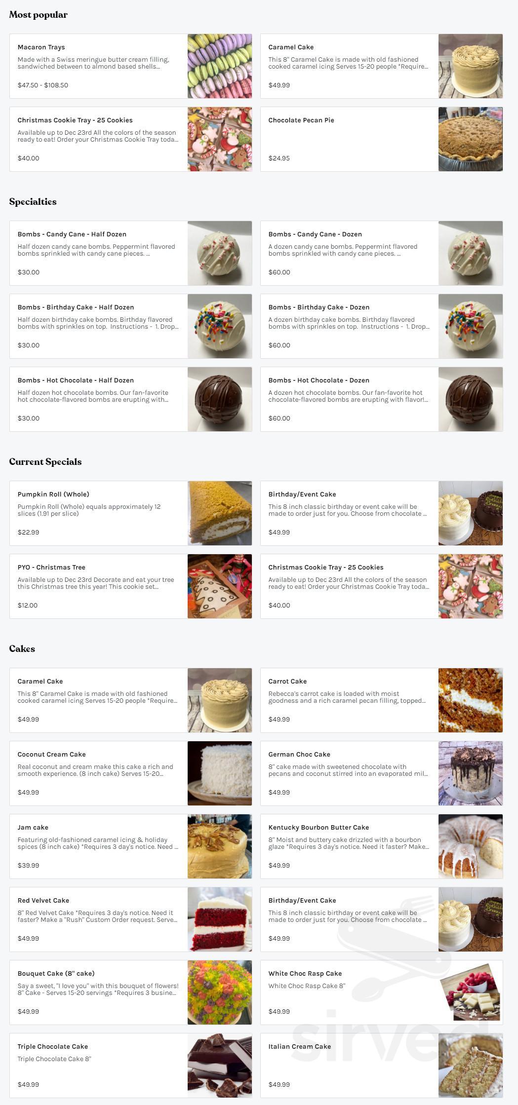 Menu - Georgetown KY's Desserts by Rebecca | Sirved