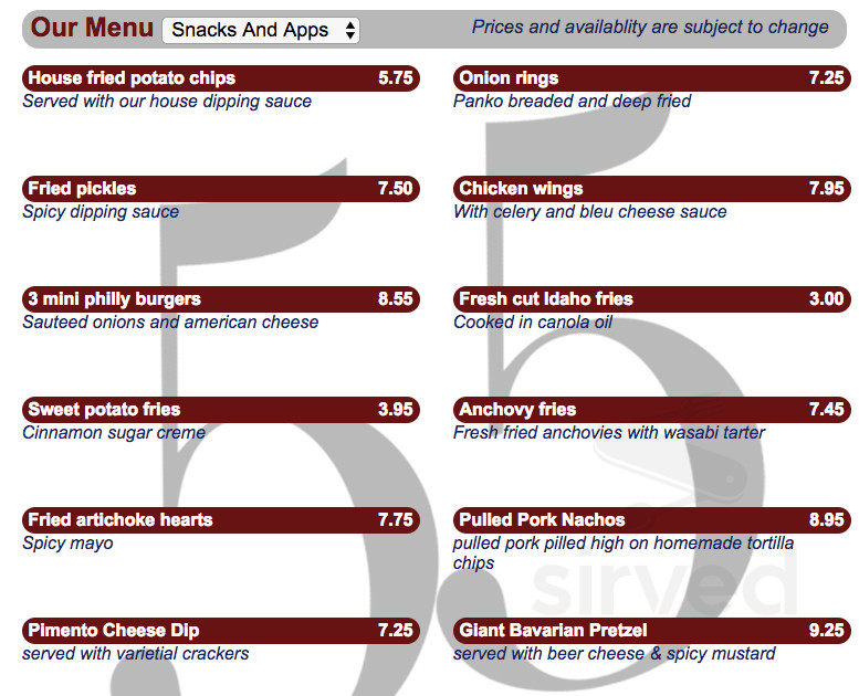 Restaurant 55 menu in Dover, Delaware, USA