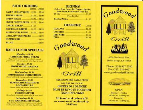 Goodwood Grill menu in Baton Rouge, Louisiana, USA