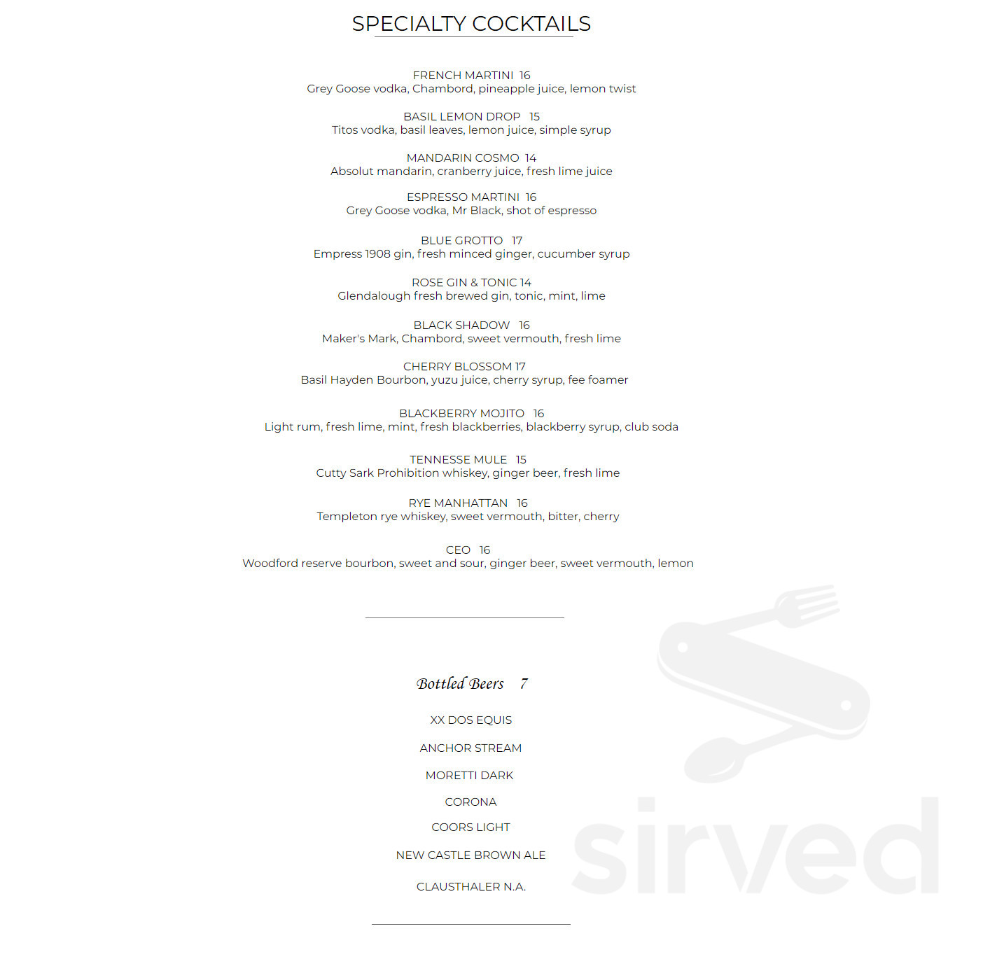 Menu - Walnut Creek CA's La Fontaine Walnut Creek | Sirved