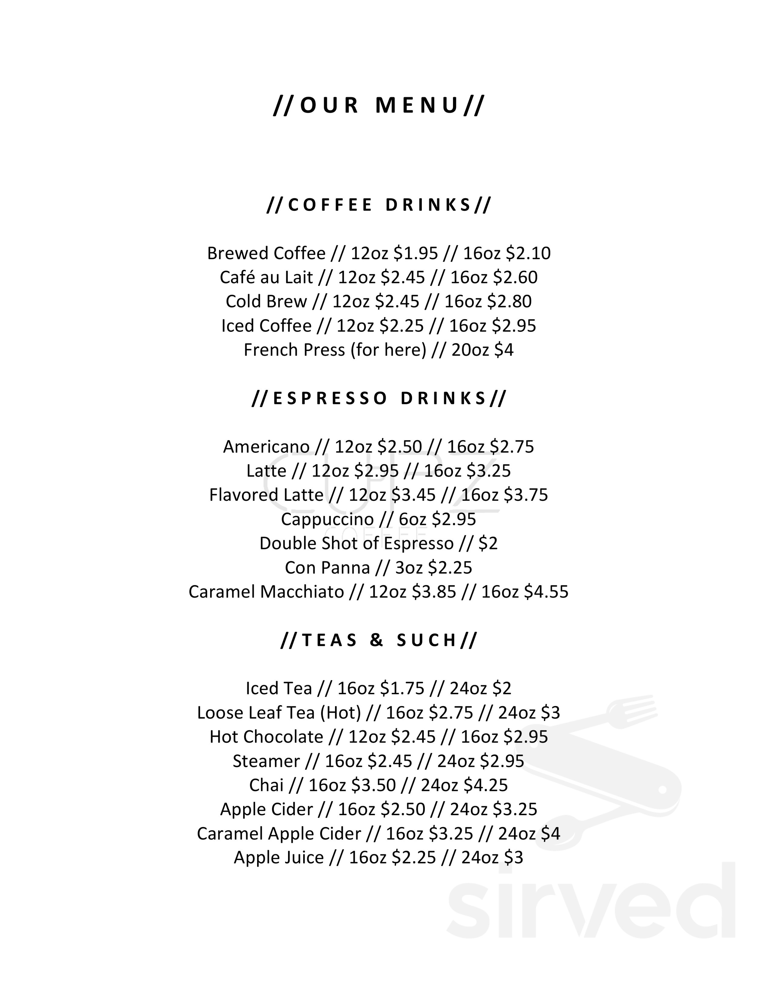 Cafetal Coffee menu in Tempe, Arizona, USA
