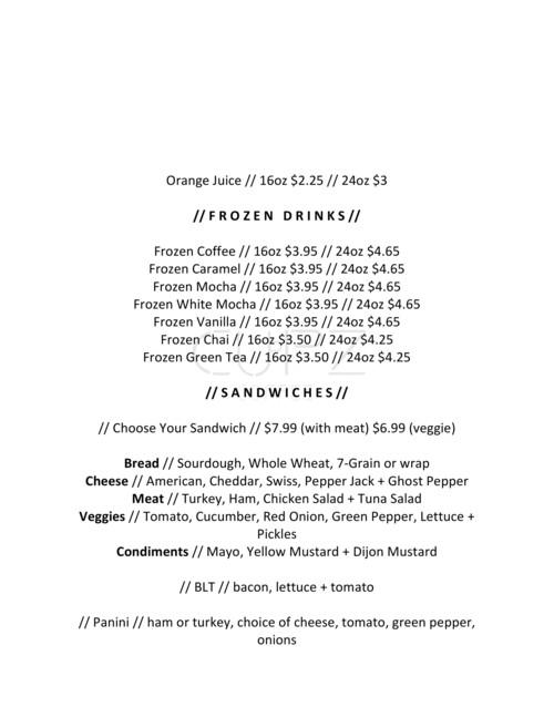 Cafetal Coffee menu in Tempe, Arizona, USA