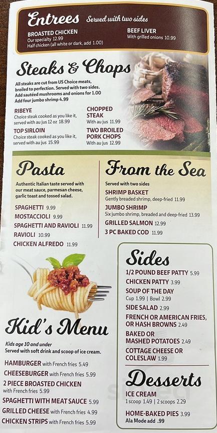 Jimmy's Diner menu in Dodgeville, Wisconsin, USA