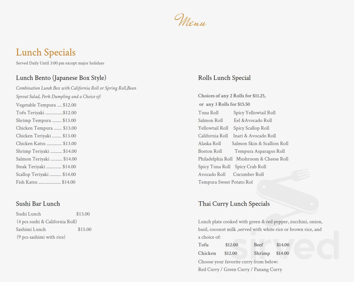 Umi menu in Hendersonville, North Carolina, USA