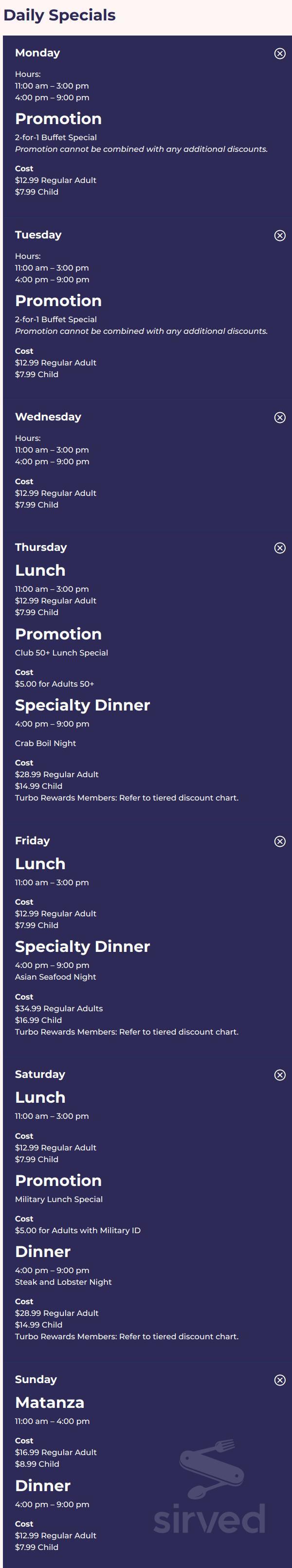 Menu for Buffet 66 Fresh Market at Route 66 Casino Hotel in Albuquerque ...