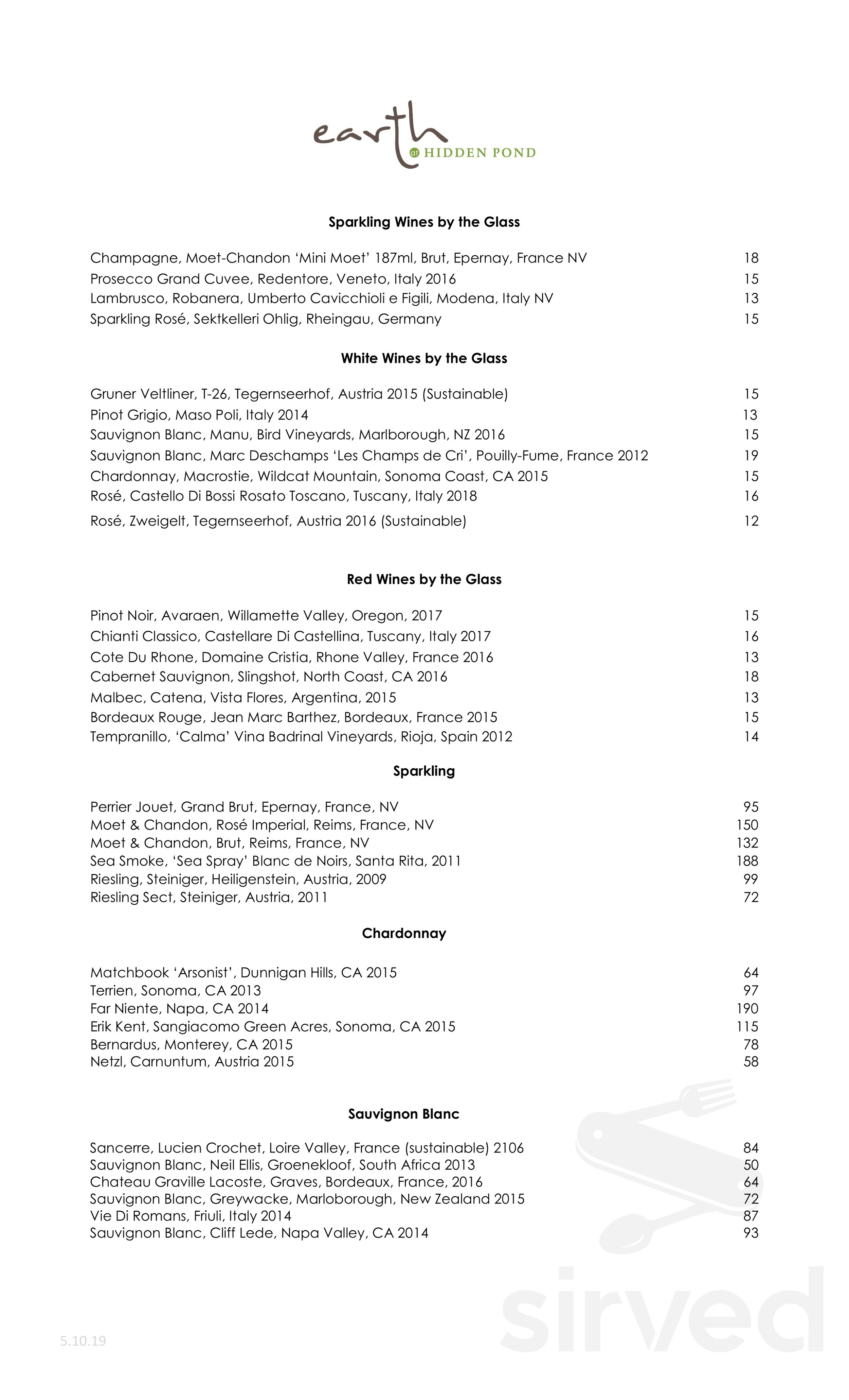 Earth at Hidden Pond menu in Kennebunkport, Maine, USA