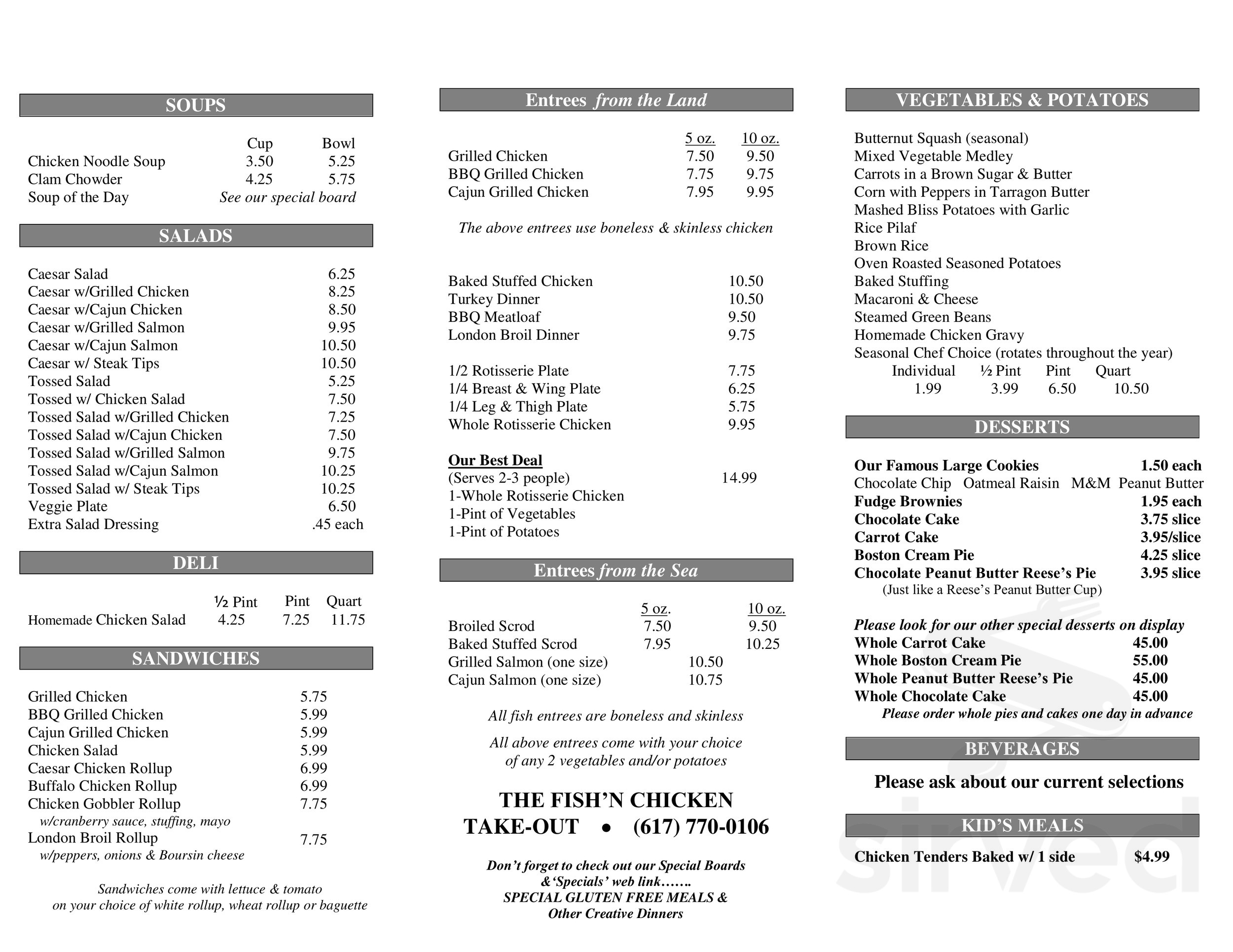 Fish'n Chicken menu in Quincy, Massachusetts, USA