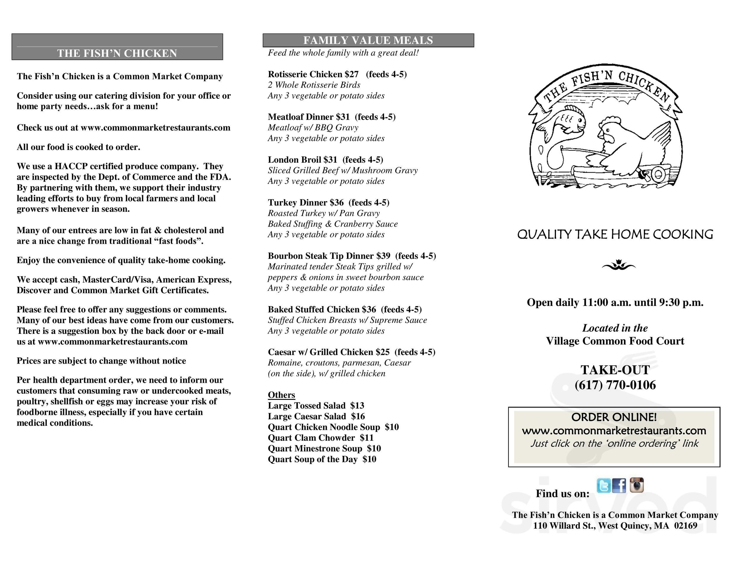 Fish'n Chicken menu in Quincy, Massachusetts, USA