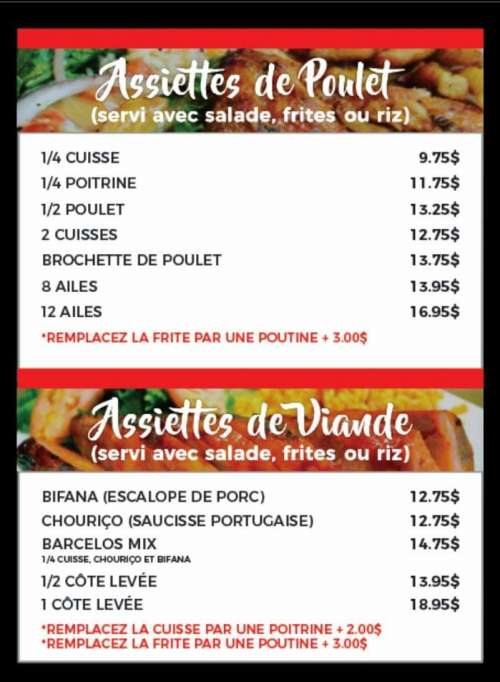 Restaurant Barcelos Chambly menu in Chambly, Quebec, Canada