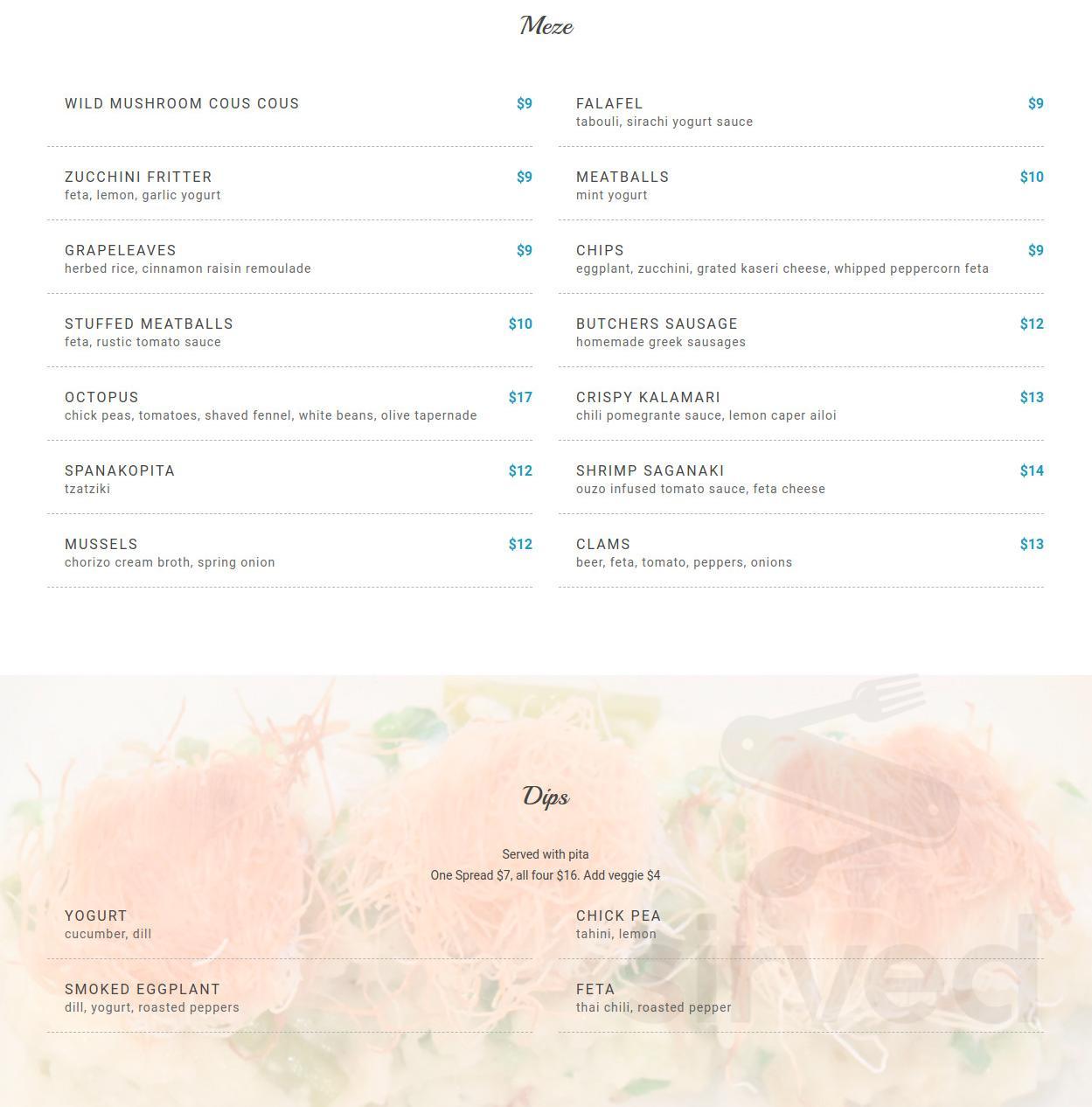 Kyma Greek Cuisine menus in Somerville, New Jersey, United States