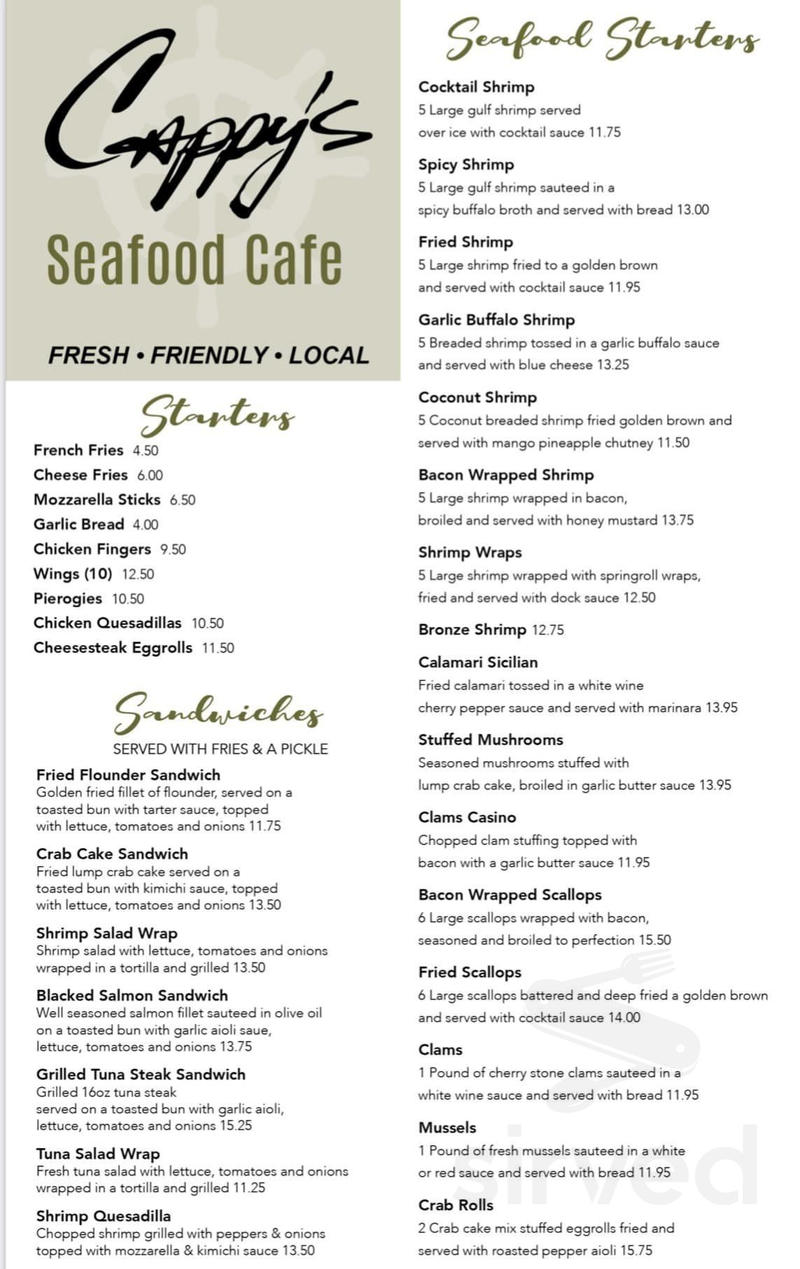 Cappy's Cafe menu in Philadelphia, Pennsylvania, USA