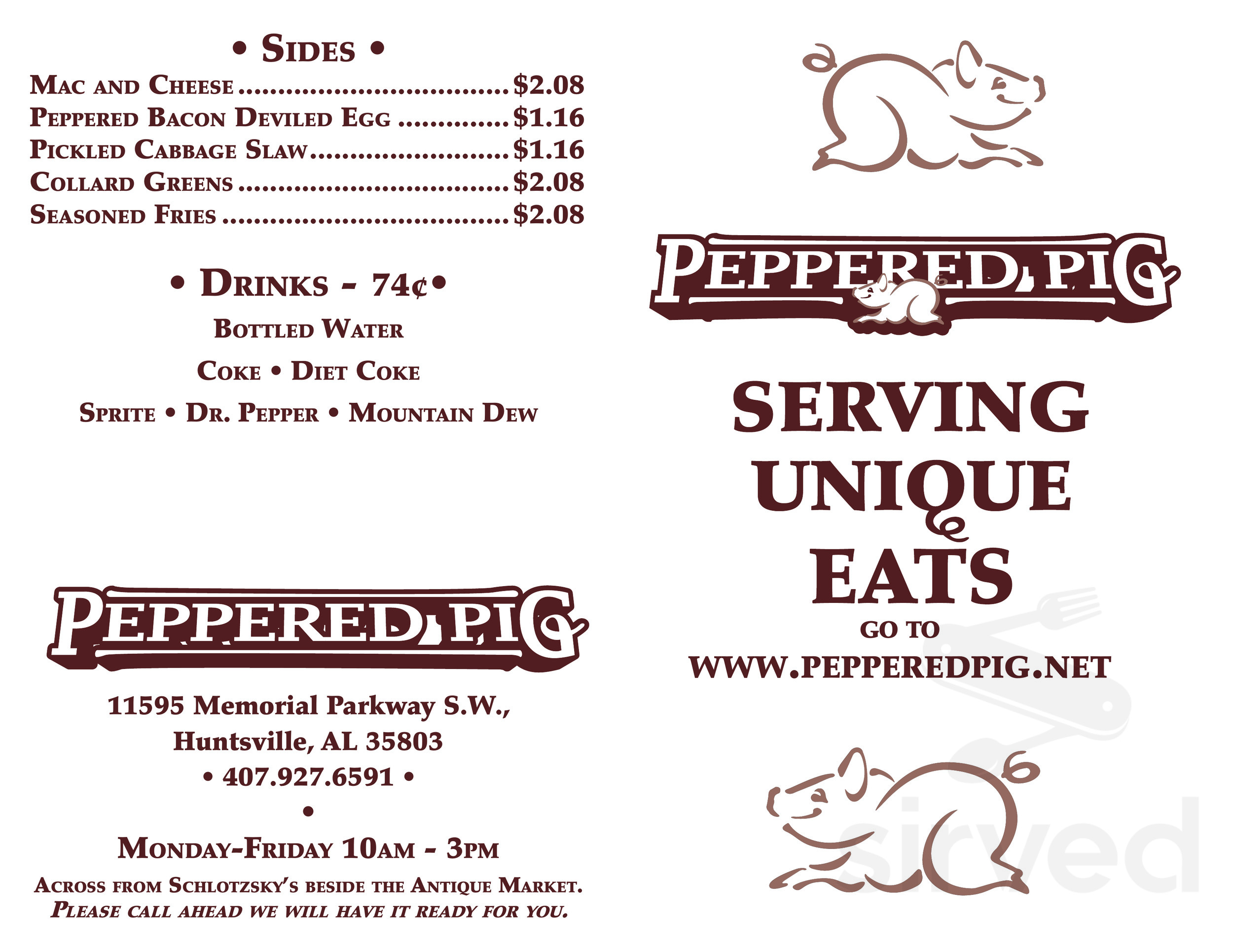 Peppered Pig menus in Huntsville, Alabama, United States