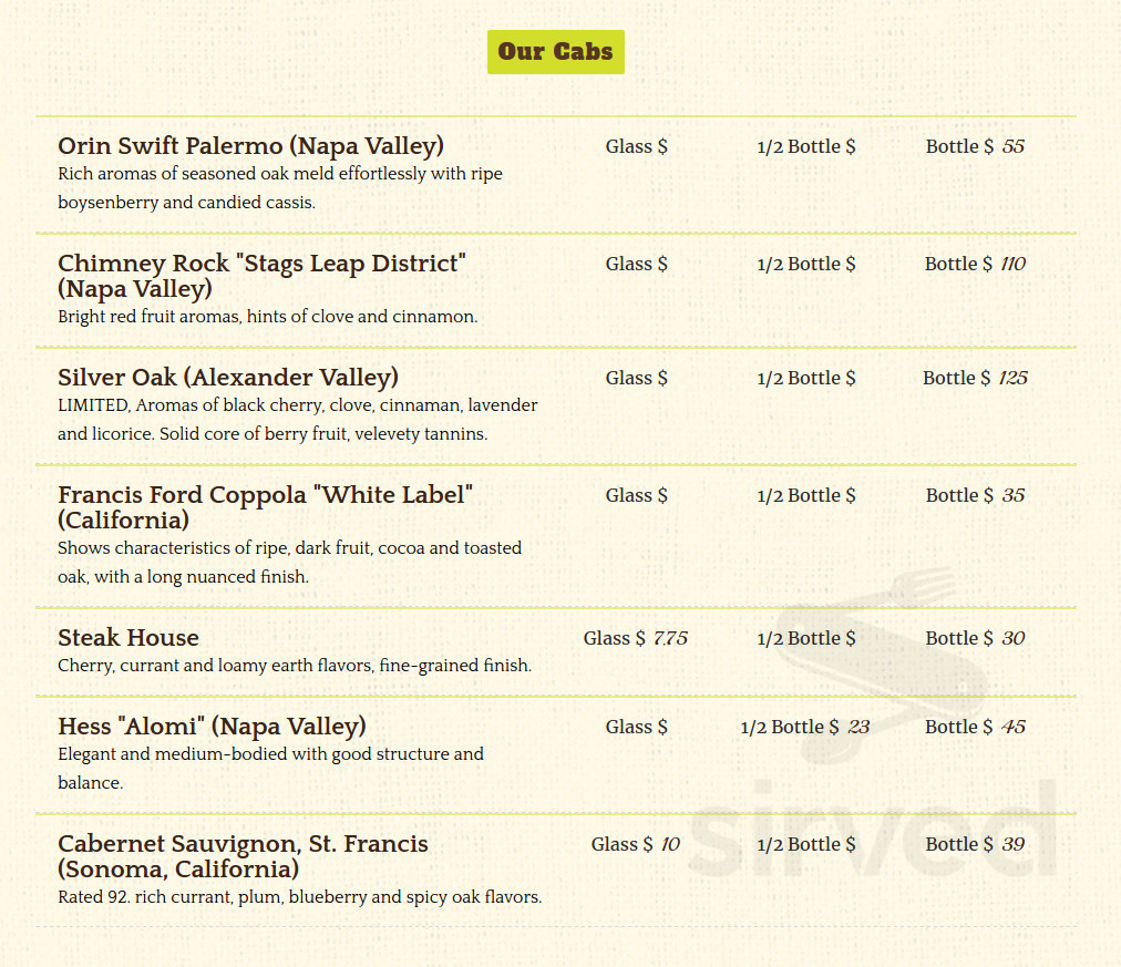 Butcher Block menu in Plattsburgh, New York, USA