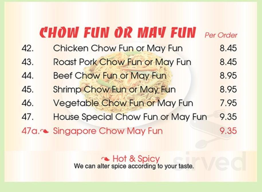 Menu - Jackson Township NJ's Shing Loon | Sirved