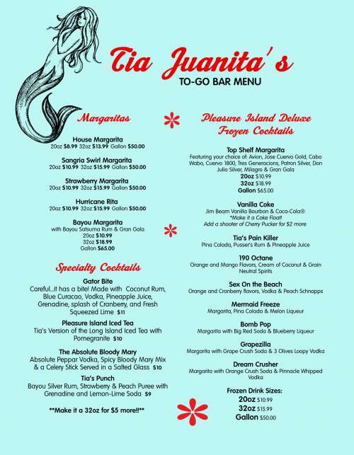 Tia Juanita's Fish Camp menu in Orange, Texas, USA