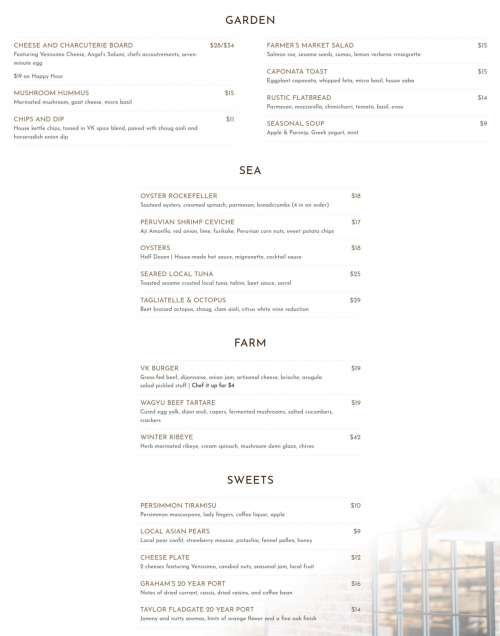 Verbena Kitchen menu in San Diego, California, USA