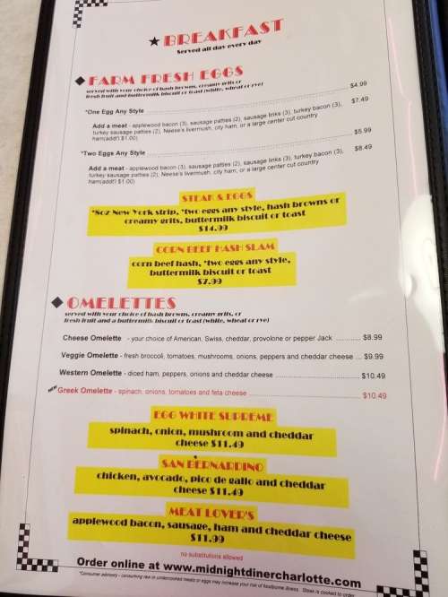 Midnight Diner menu in Charlotte, North Carolina, USA