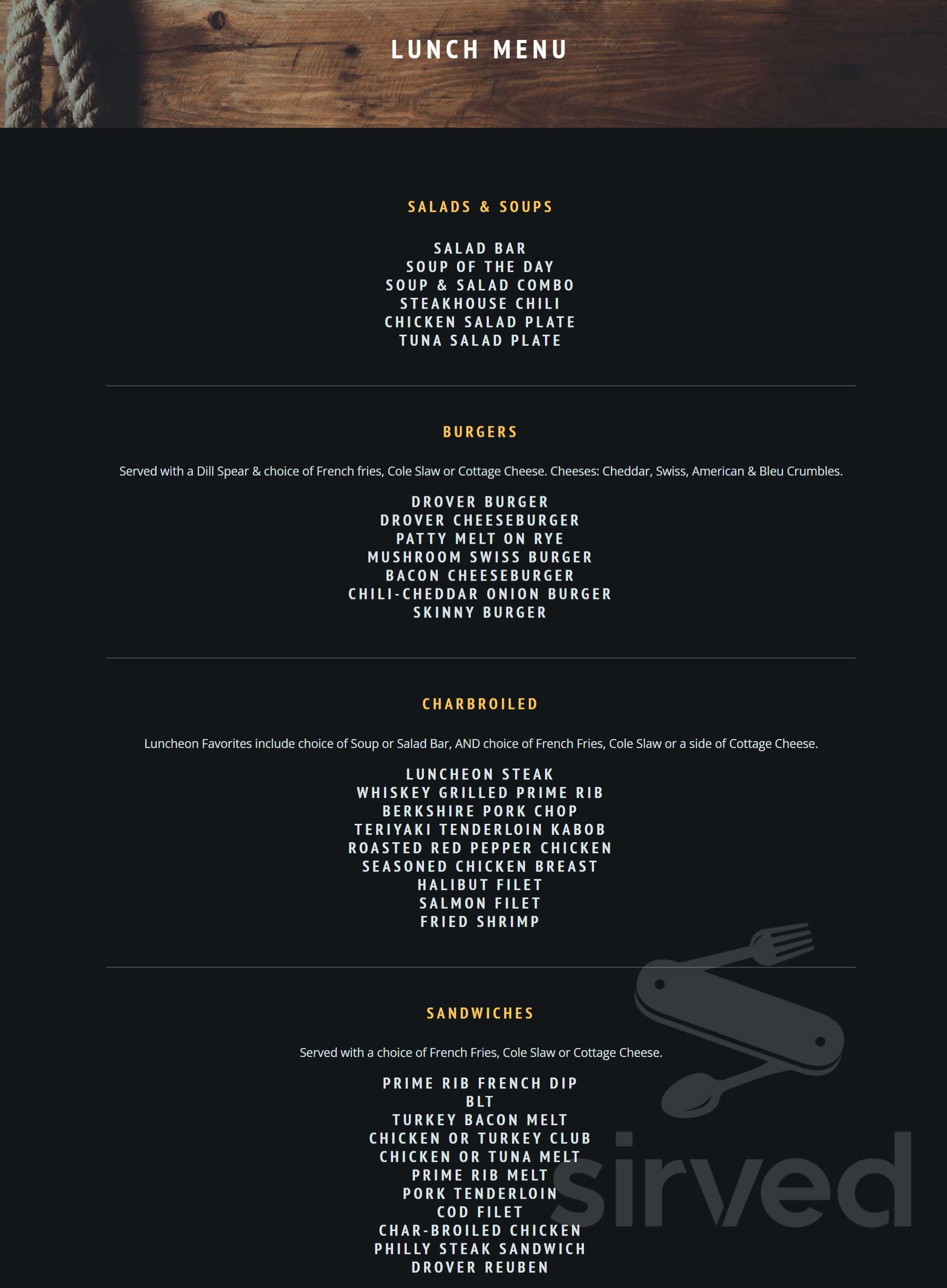 The Drover menus in Omaha, Nebraska, United States