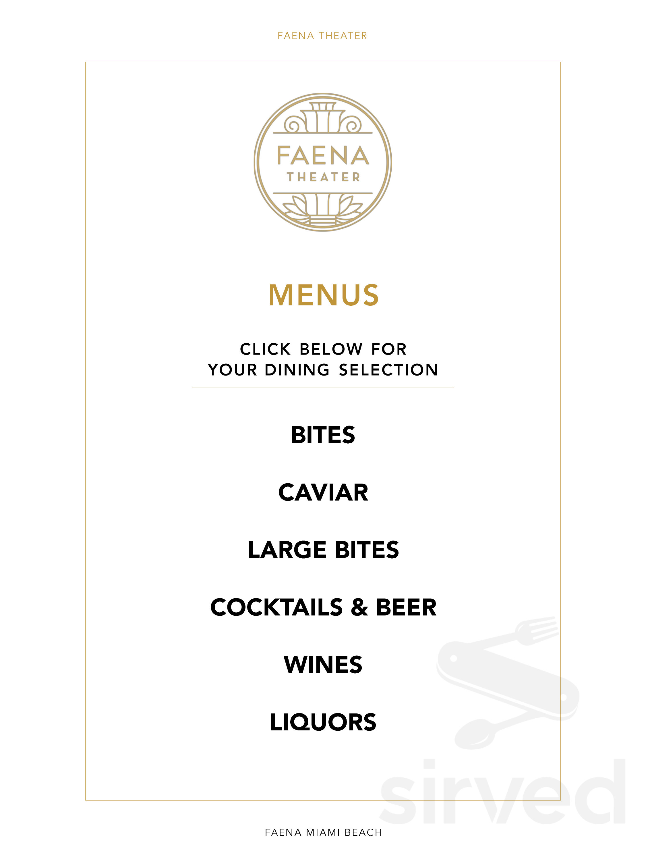 Faena Theater menu in Miami Beach, Florida, USA