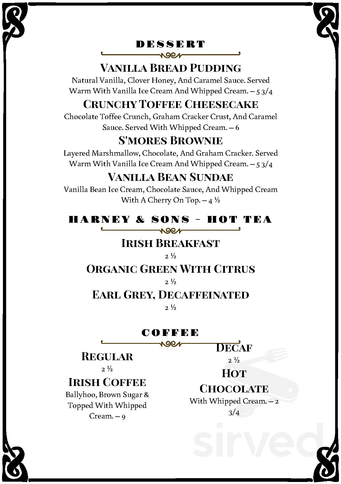 The Stone Tavern menu in West Chester, Pennsylvania, USA