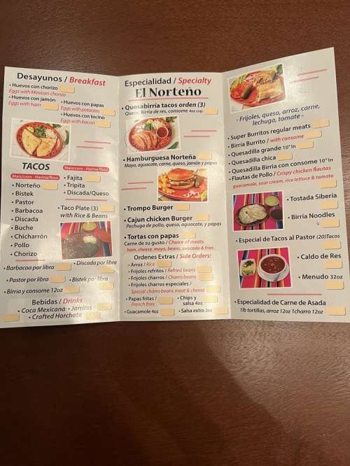 El Norteño menu in Dallas, Texas, USA