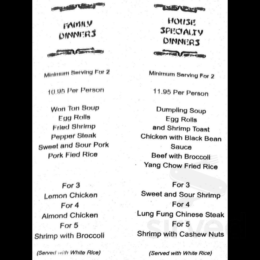 Lung Fung Chinese Restaurant 2 menu in San Antonio, Texas, USA