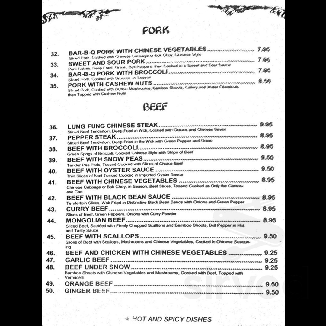 Lung Fung Chinese Restaurant 2 menu in San Antonio, Texas, USA