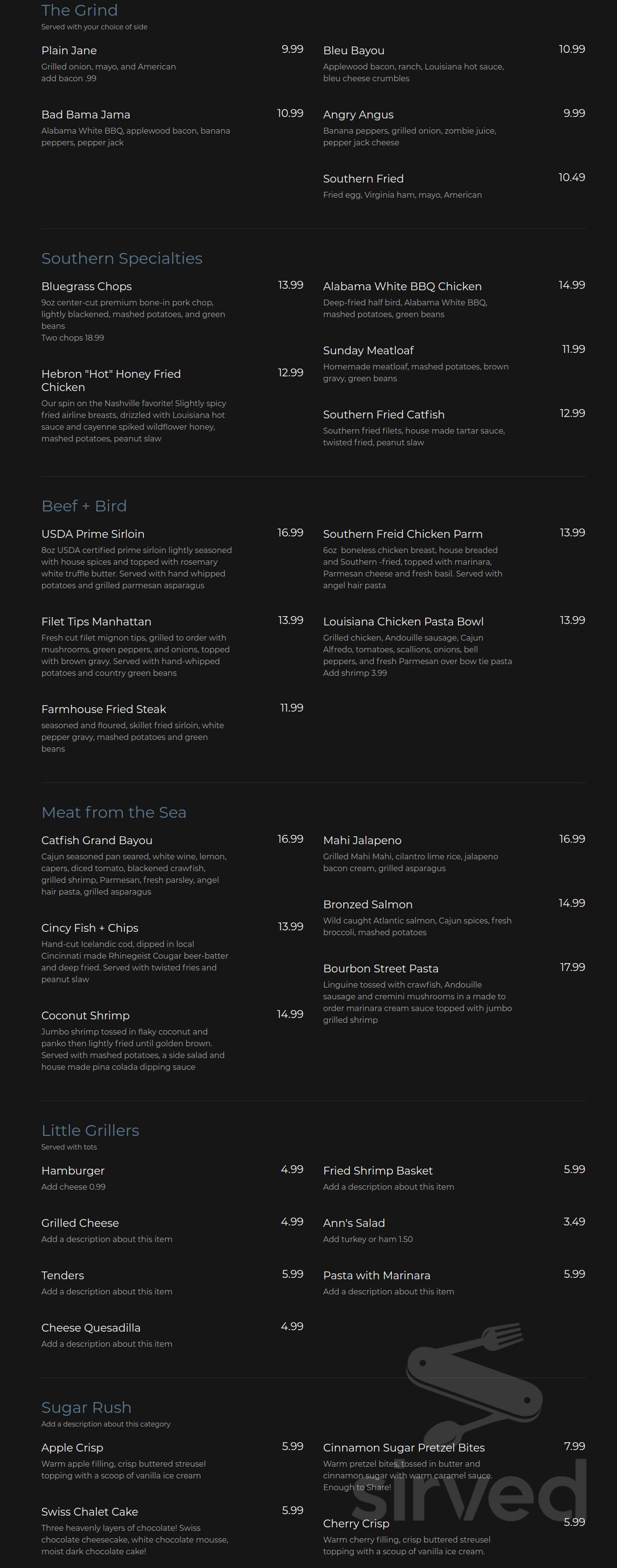 Menu for Hebron Grille in Hebron, KY | Sirved
