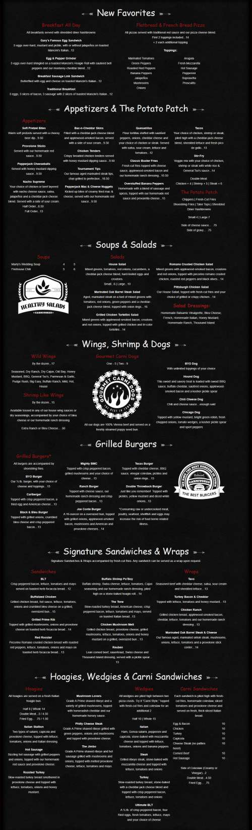 Carnivores menu in Oakmont, Pennsylvania, USA