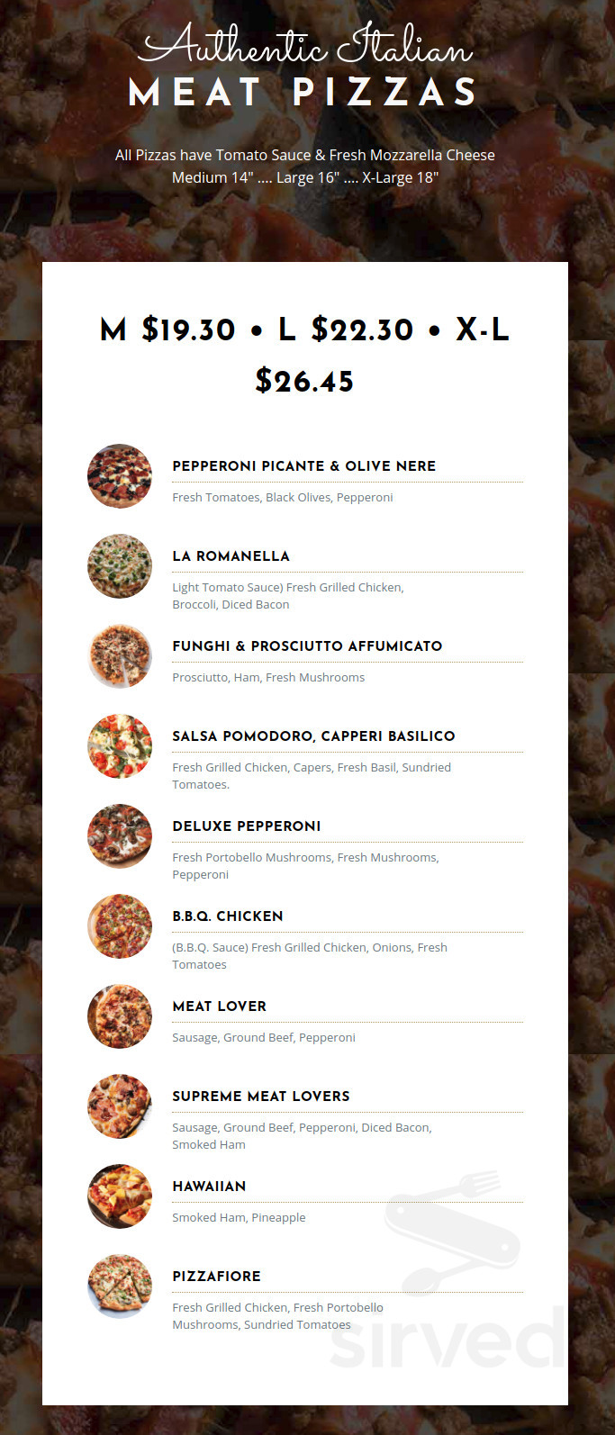 Pizza Fiore 163rd menu in North Miami Beach, Florida, USA