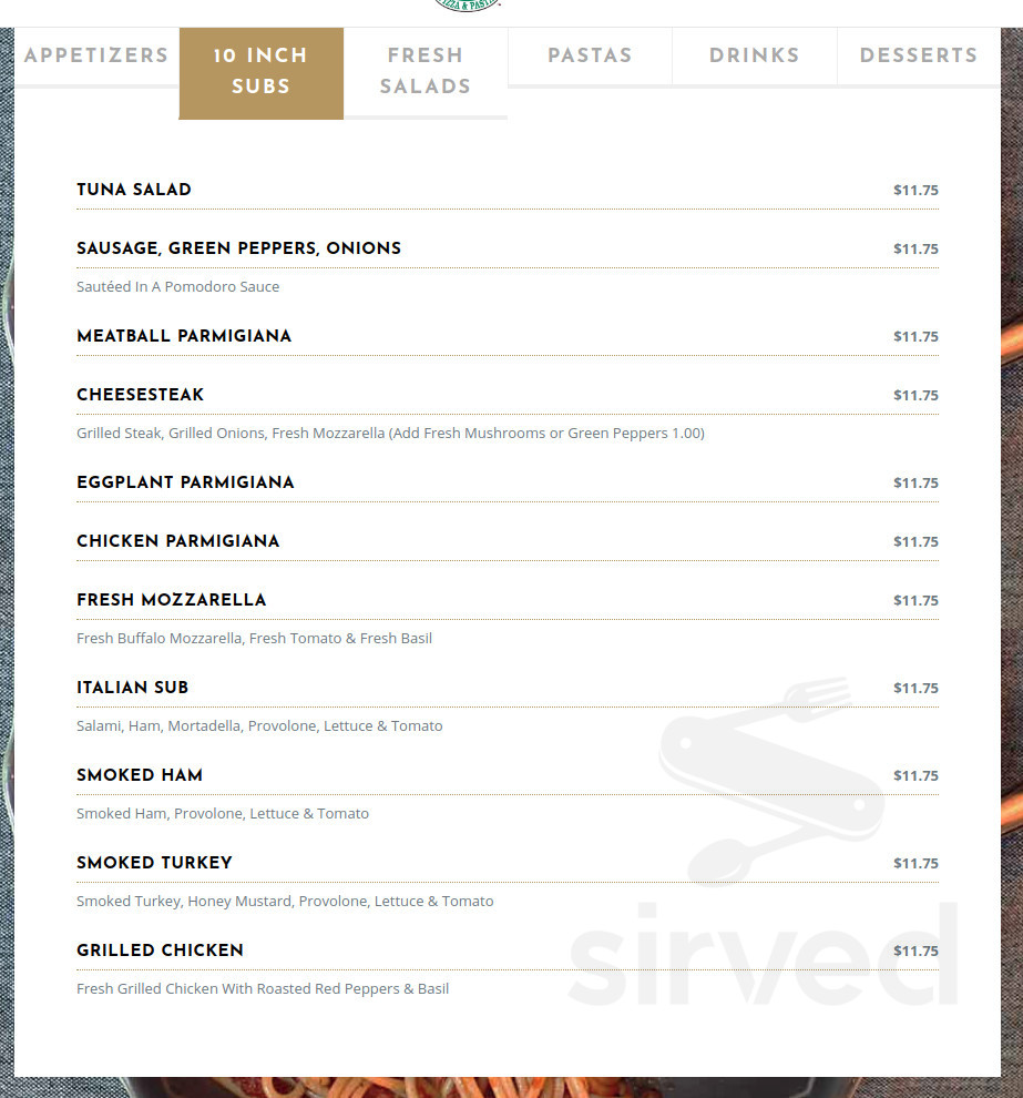 Pizza Fiore 163rd menu in North Miami Beach, Florida, USA