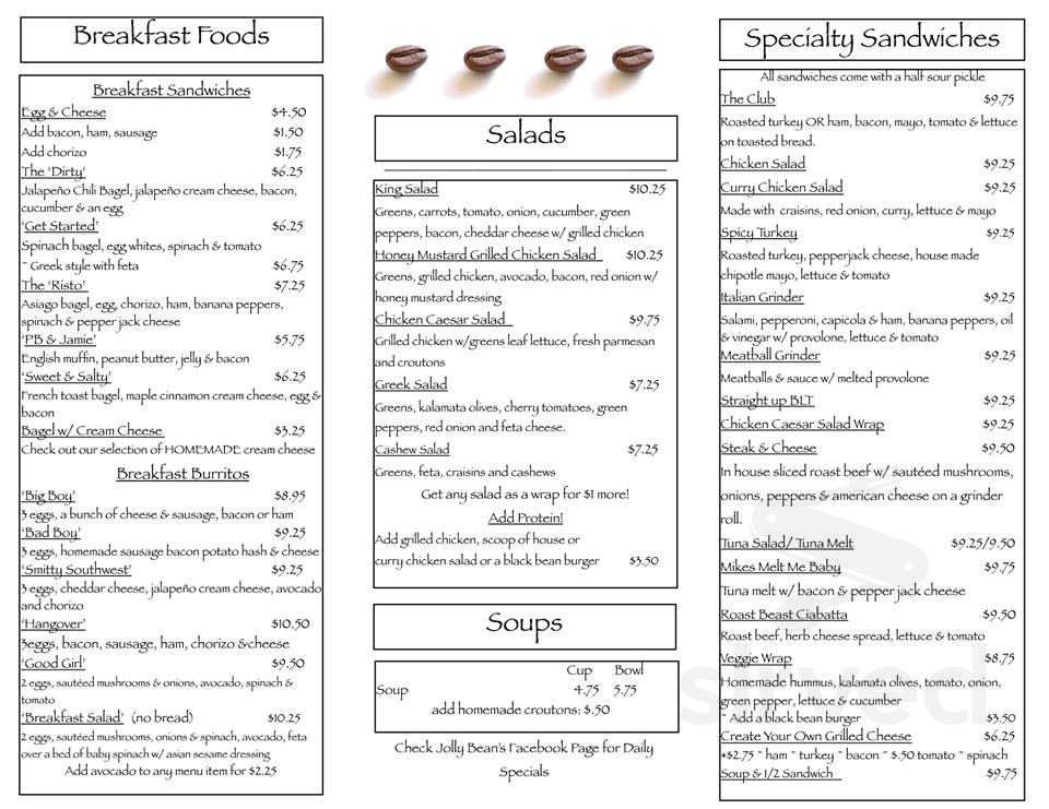 Jolly Bean Cafe menu in Plymouth, Massachusetts, USA