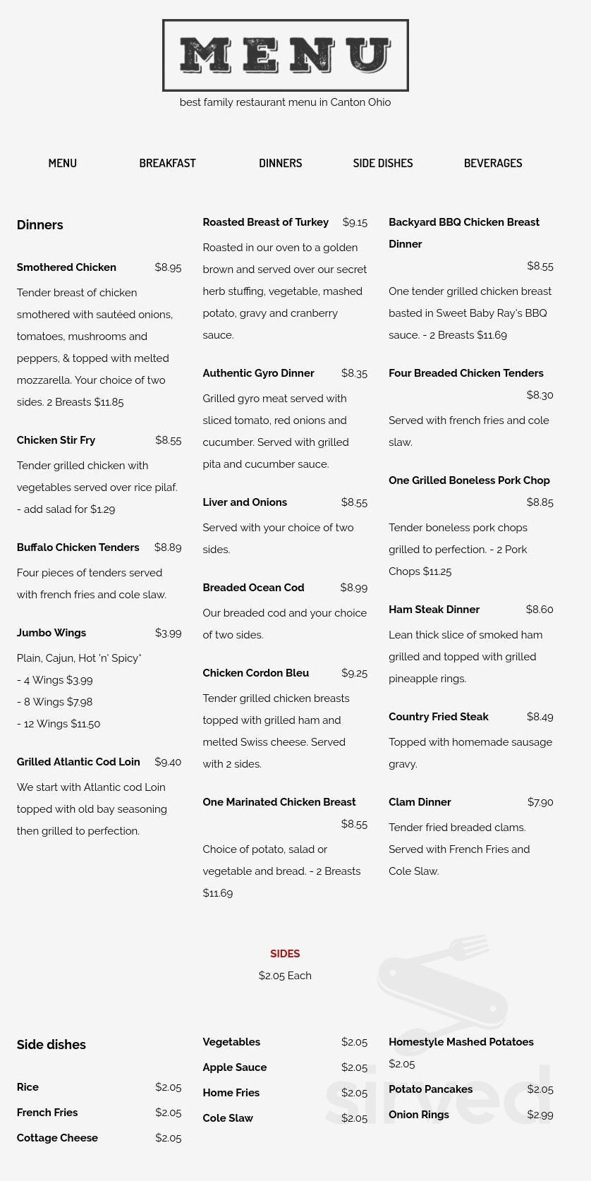 Pete's Restaurant menu in Canton, Ohio, USA