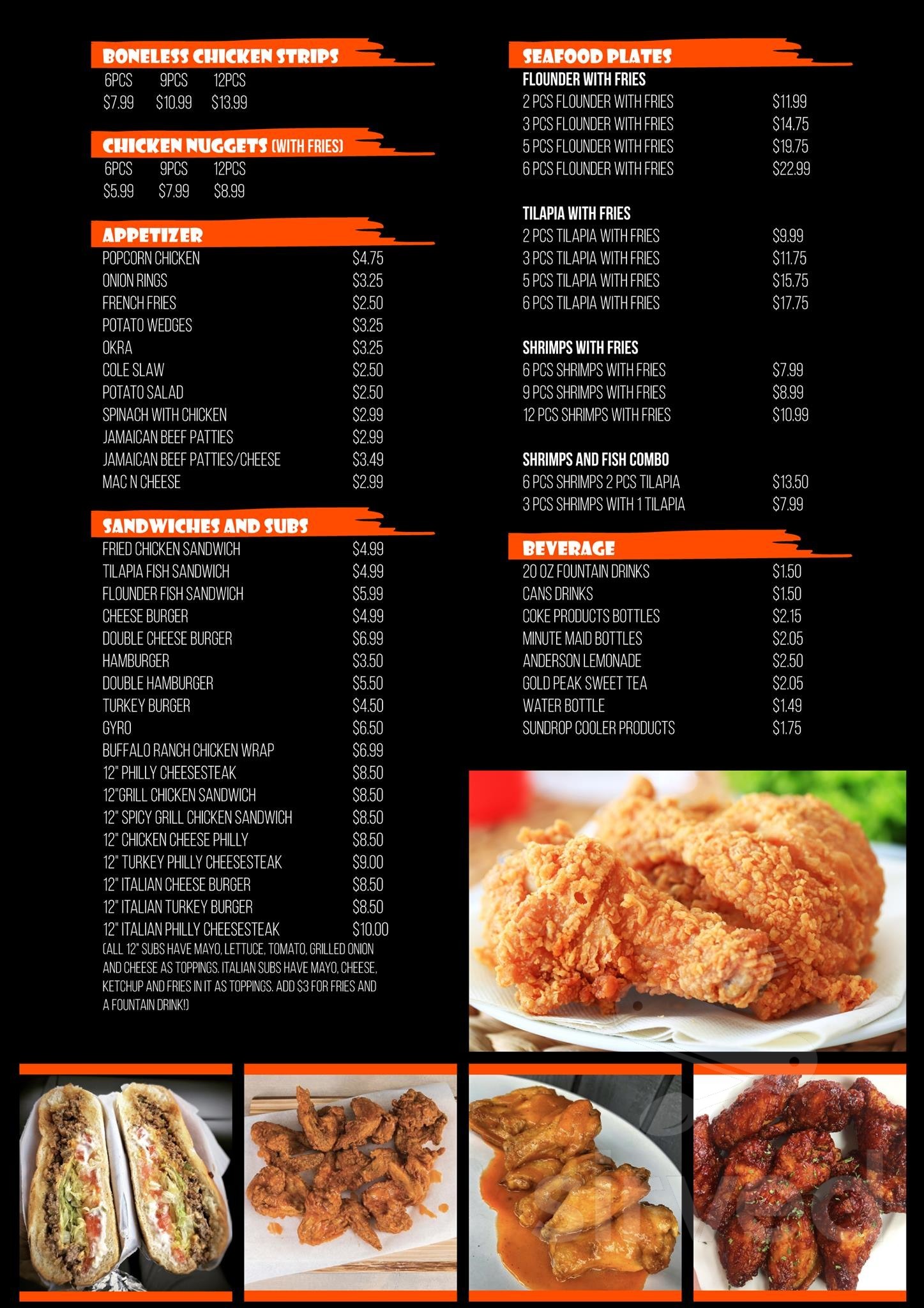 US Fried Chicken menu in Charlotte, North Carolina, USA