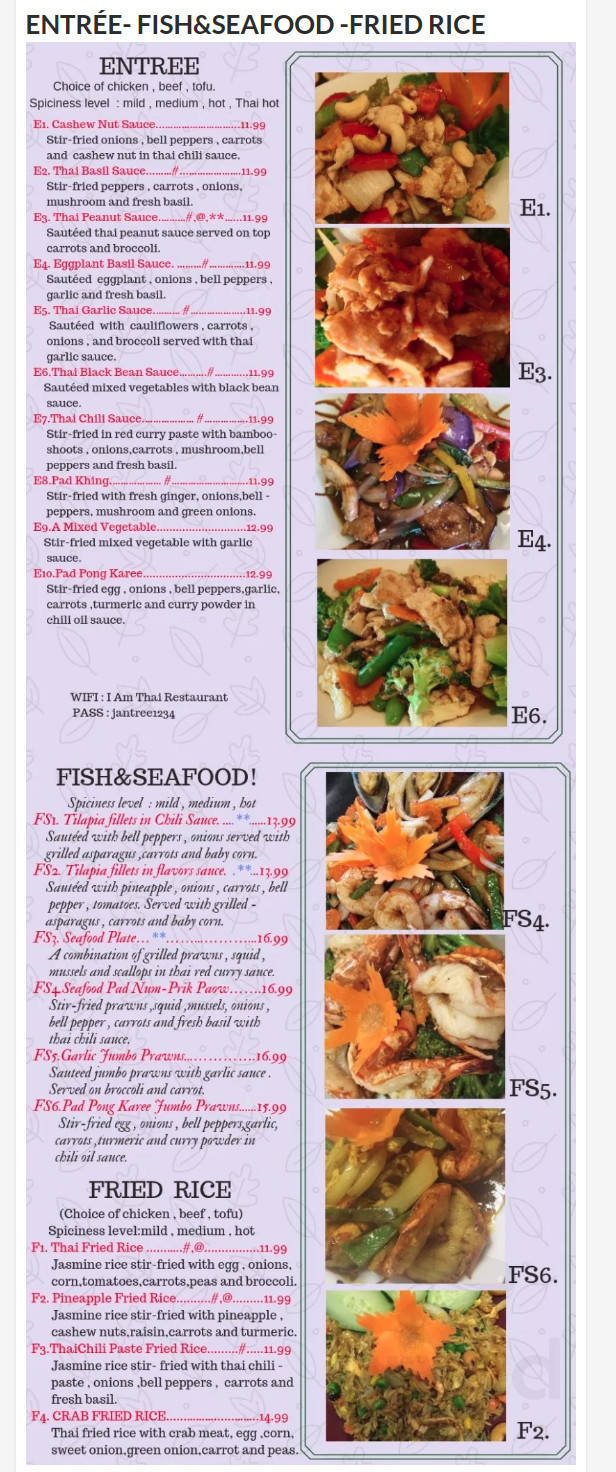 I Am Thai Restaurant menus in Abbotsford, British Columbia, Canada
