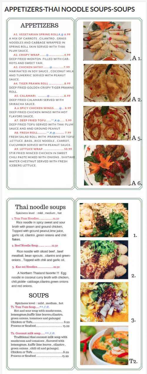 I Am Thai Restaurant menu in Abbotsford, British Columbia, Canada