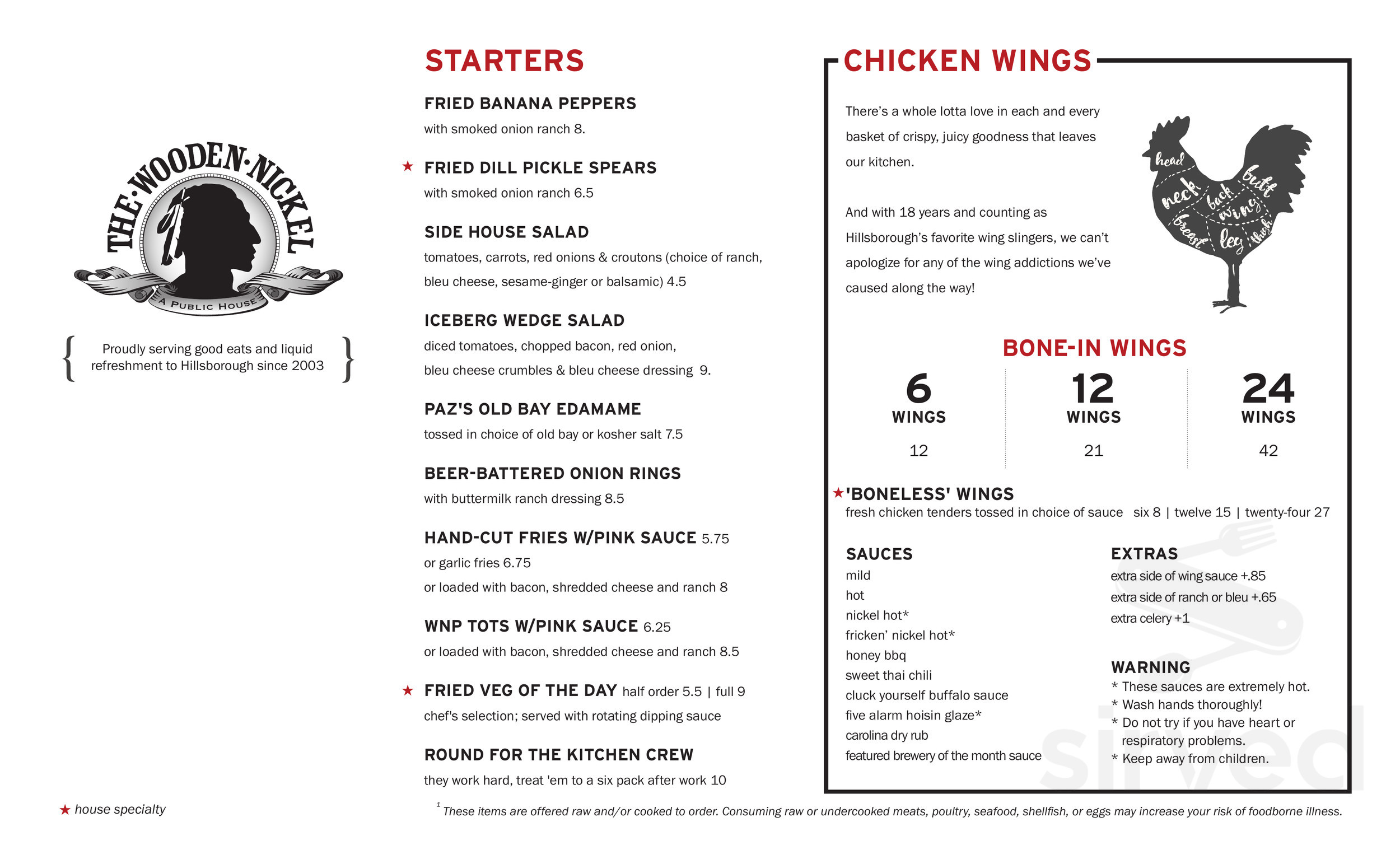 Wooden Nickel Pub Menu - Hillsborough, North Carolina | Sirved