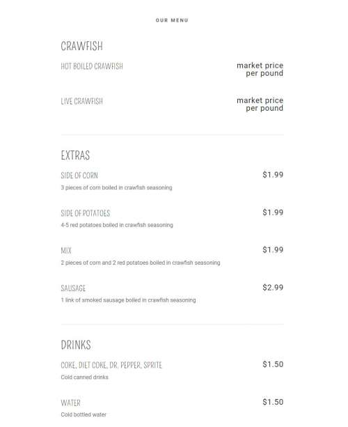 Crawfish on the Geaux menu in Baton Rouge, Louisiana, USA